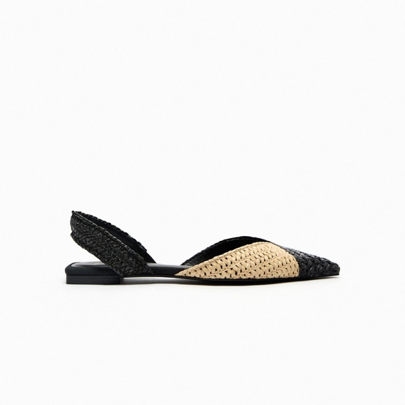 Zara | Shoes | Zara Limited Edition Raffia Sling Back Woven Flats ...